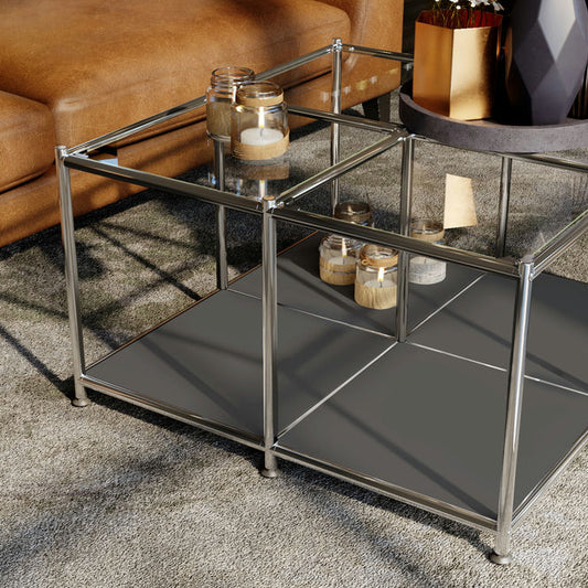 Metal Square Coffee Table with Storage Grey – Simplink
